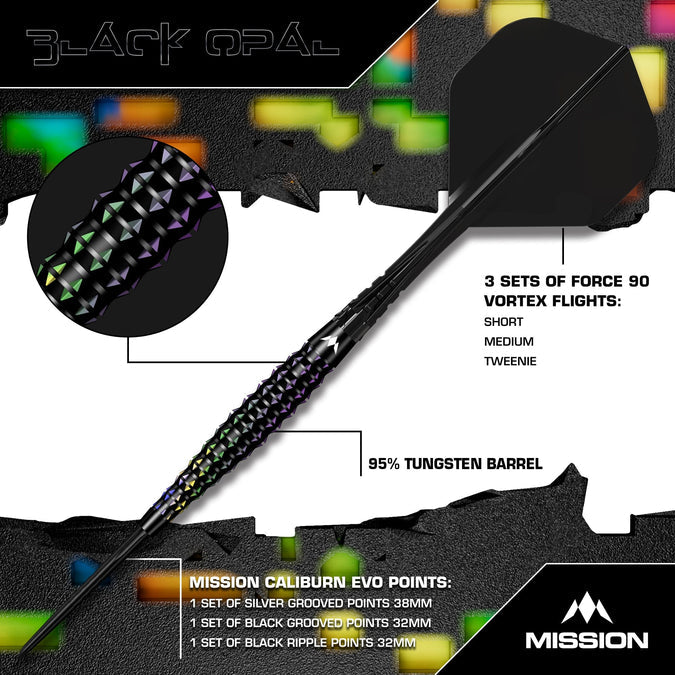 Mission Black Opal Darts Steel Tip - 95% Tungsten - Black & Coral PVD ...